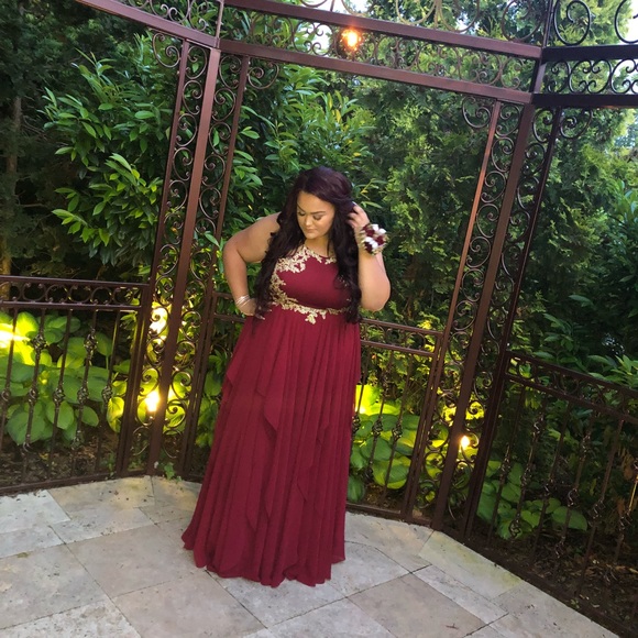 Eureka | Dresses | Burgundy And Gold Plus Size Prom Dress | Poshmark